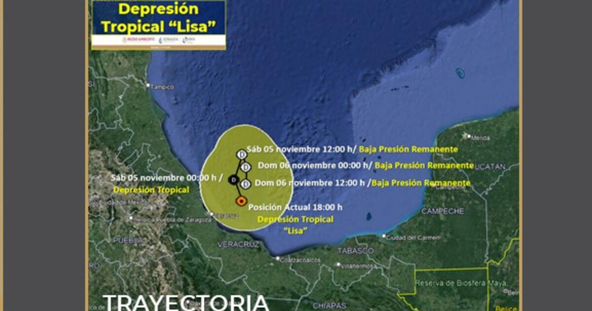 Causará Lisa lluvias intensas en el sureste de México como depresión tropical